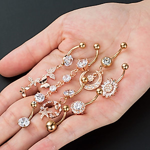 K&Y 8 pieces 14 G Stainless Steel Belly Button Rings Curved Barbell Piercing For Women Dangle Surgical Navel Rings Body Piercing Jewelry