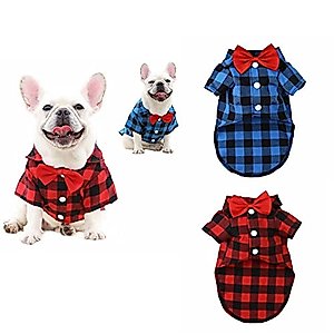2 Pack Plaid Dog Shirts with Bow Tie Puppy Shirts Pet Sweatshirt Dog Apparel Outfit for Birthday Party Small Dogs Cats Holiday Photo Wedding Supplies(S)
