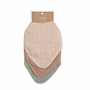 Crane Baby Soft Muslin Baby Bib Set, Adjustable and Absorbent Bandana Style Bibs for Boys and Girls, Rose, 3 Piece, 18.5” x 9”