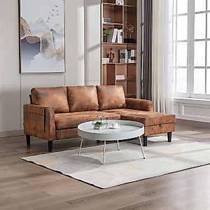 PEIHONGET Sectional Sleeper Sofa with Pull Out Bed, 3-Seater Sofa Couch with Storage Modern L-Shaped Sofa Bed with Chaise Lounge for Small Spaces, Living Room (Coffee Polyester)