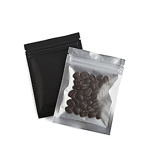 FTREGON Mylar Bags 100 Pack Smell Proof Bags In Food Container Sets- 3*4 Inch Foil Bag with Clear Window Flat Ziplock Bag (Matte Black, 3*4 Inch)