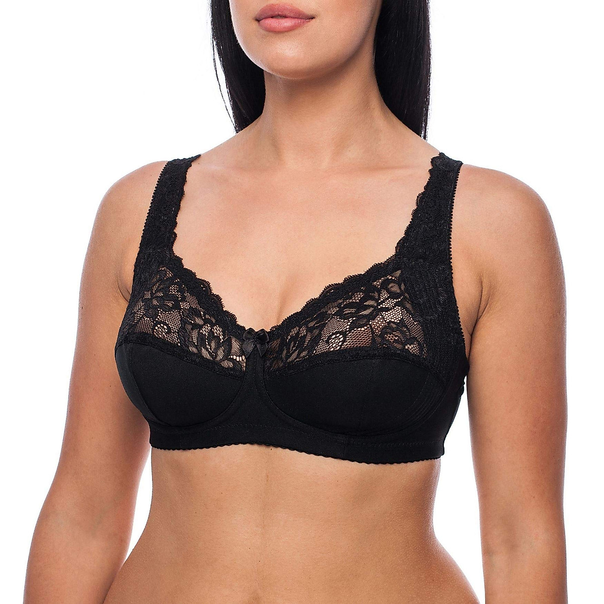 frugue Women's Wirefree Wireless Plus Size Lace Minimizer Bra Black US 40 C