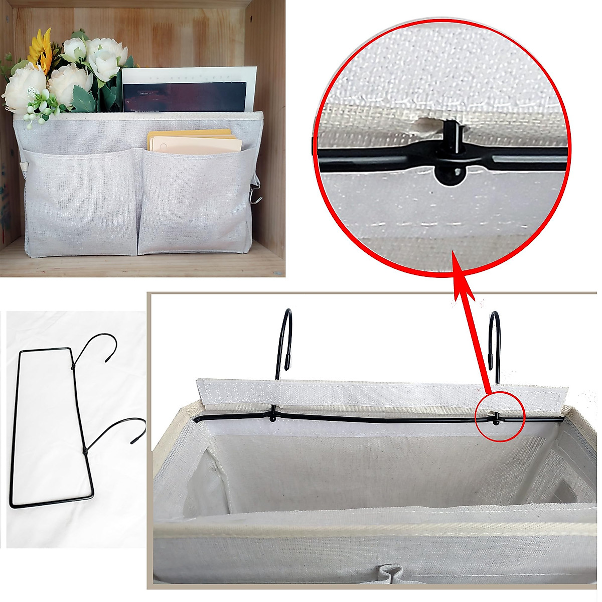 Someteth Bedside Hanging Storage Basket Multi-Function Organizer Caddy for Bunk and Hospital Beds Dorm Rooms Bed Rails, Can be Placed Glasses Books Mobile Phones Keys(White 2pcs)
