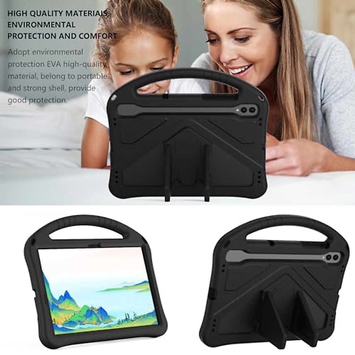 ESSTORE Kids Case Compatible with Samsung Galaxy Tab S9 11"/Tab S9 FE 10.9"/Tab S8 11"/Tab S7 11" Shockproof Children Friendly EVA Foam Protective Stand Handle Cover with Shoulder