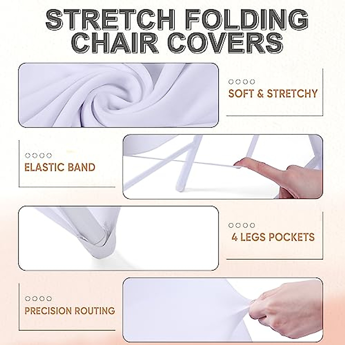 Windyun 50 Pcs Stretch Folding Chair Cover and Sequin Chair Sashes Universal Spandex Chair Slipcovers Double Sided Sequin Bows Washable Chair Protector for Wedding Birthday Banquet (White, Rose Gold)