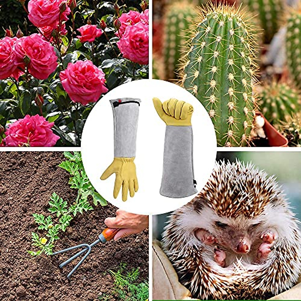 Gardening Gloves for Women/Men - Adjustable Cuff Goatskin Leather Elbow Long Sleeve Garden Gloves Gauntlet Puncture Thorn Proof Cactus Planting Rose Pruning Gloves Protective Work Gardener Gifts