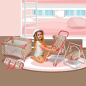 Baby Doll Accessories Set - 3-1 Baby Doll Furniture Set with Baby Doll Stroller, Baby Doll Crib, Baby Doll Swing - Baby Doll Bed Set for 18” Doll - Play Baby Doll Toys for 18" Dolls - Floral