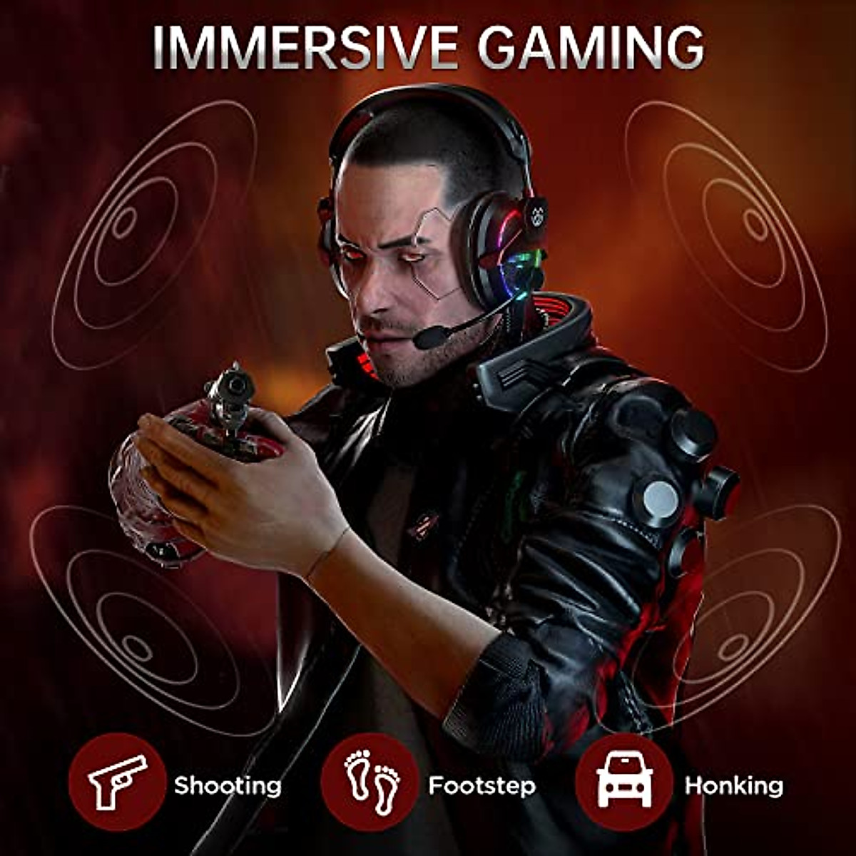 Tatybo 7.1 Surround Sound Gaming Headset for PC PS4 PS5 Switch, USB & 3.5mm PC Headset with Noise Cancelling Mic