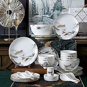 GagalU Dinner SetsDinnerware Set for Home or Special Restaurant, 99PCS Chinese Style Bone China Dinnerware Set Household Phnom Penh Ceramic Bowl Dishes Plate Service for 12