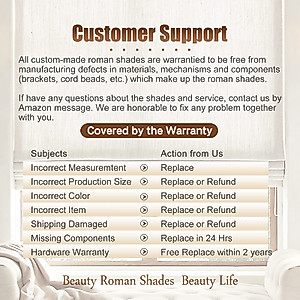 White Cordless Roman Shades, Classic Premium Blackout Roman Window Shades, Custom Washable Fabric Roman Shades for Any Room Setting (1 Piece)