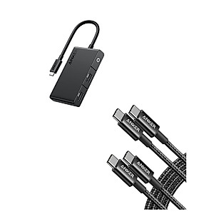 Anker USB C Hub, 332 USB-C Hub (5-in-1, 4K HDMI) with 100W Power Delivery, 4K@30Hz HDMI Display, 5Gbps USB-C and USB-A Data Ports & New Nylon USB C to USB C Cable (6ft 60W, 2-Pack, USB 2.0)