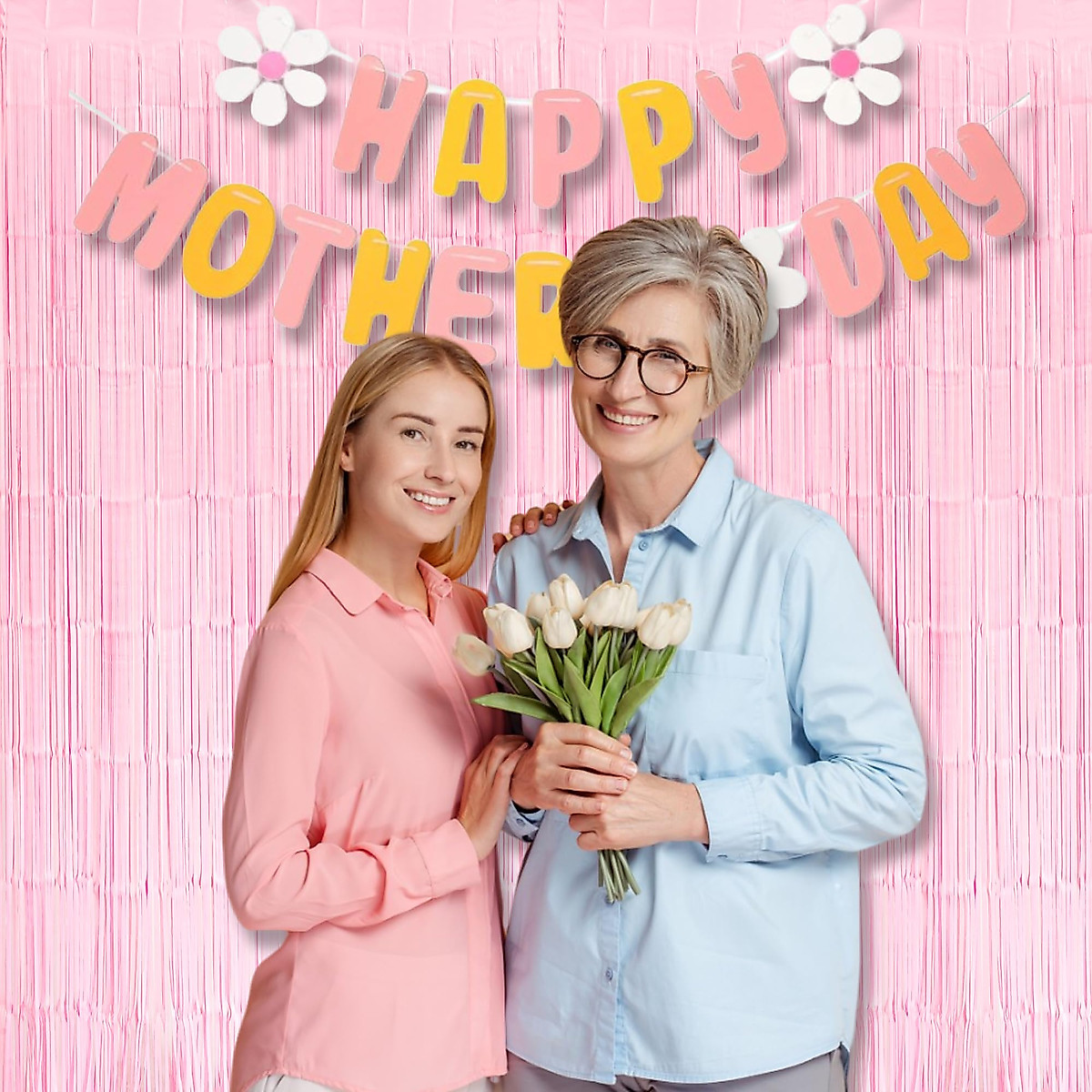 BRAVESHINE Macaron Pink Foil Fringe Curtains Tinsel Backdrop - Photo Booth Streamer Metallic Party Supplies for Girls' Pastel Birthdays Bridal Shower Bachelorette Dount Party Decorations - 2 Pcs