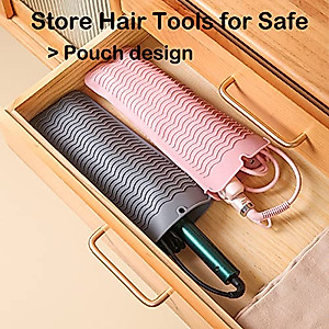 Heat Resistant Silicone Mat with Hanging Hole Style, Straightener Heat Resistant Travel Mat & Pouch for Curling Iron, Hair Straightener, Flat Iron and Other Hot Hair Styling Tools, 11X5 Inches, Pink