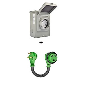 RVMATE 30Amp Generator Power Inlet Box, NEMA TT-30P & 30 Amp RV Adapter Cord, NEMA TT-30R