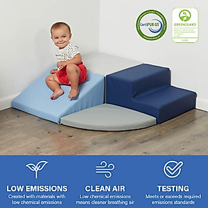 SoftScape Toddler Playtime Corner Climber, Indoor Active Play Structure for Toddlers and Kids, Safe Soft Foam for Crawling and Sliding (4-Piece Set) - Navy/Powder Blue, 11619-NVPB