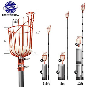 Walensee 8FT Fruit Picker, Adjustable Fruits Picker Tool with Lightweight Stainless Steel Pole and Big Basket, Fruit Catcher Equipment Tree Picker for Apples Mango Pear Orange Avocados Fruit Picking