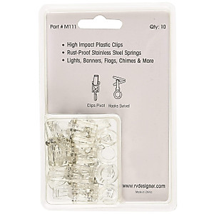 RV Designer M111, Klippy Klips Awning Clips, Light Hangars, 10 Per Pack,Clear