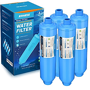 Kohree RV Inline Water Filter, NSF Certified, Camper Water Filter Reduces Chlorine, Bad Taste, Odor, RV Accessories Water Hose Filter for RV Campers, Marine, Gardening, Boats, Trailer, 4 Pack