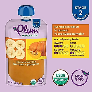 Plum Organics Stage 2 Organic Baby Food, Banana & Pumpkin, 4 Ounce Pouch