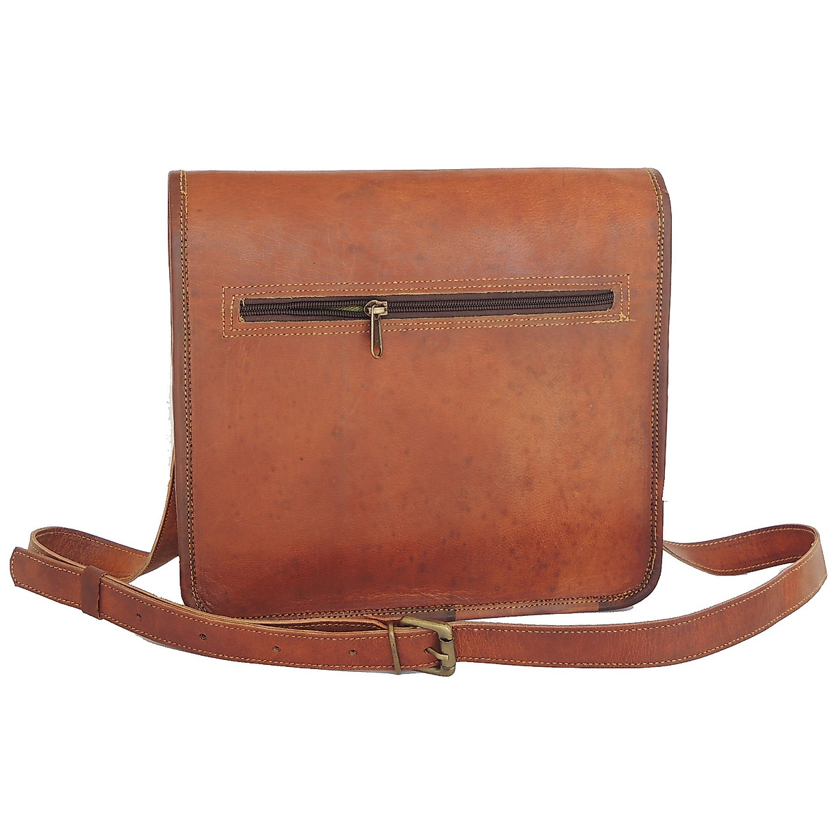 Goat Leather Cross Body Vintage Style Shoulder Bag 11 Inch Small Travelling Bag for Women & Men, Brown