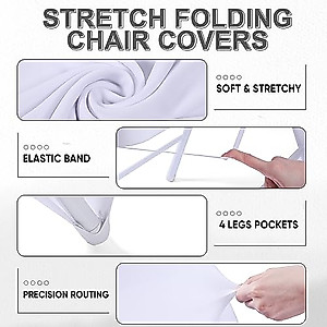 Lounsweer 50 Pcs Stretch Spandex Folding Chair Cover and Satin Chair Sashes Bows Chair Slipcovers Chair Ribbon Bows Washable Chair Cover Protector for Wedding Banquet Party (White, Black)