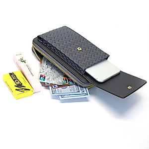 Small Crossbody Bag Phone Purse Handbag Card Zip Wallet Case Woven Leather Casual Daypack Satchel for Women(Morandi Grey)