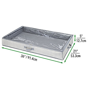 mDesign Soft Fabric Gift Wrap Storage Organizer Holder Box - Low Profile, Easy-View Clear Top Panel, Attached 2-Way Zippered Lid, Side Handles, Stores Long Rolls of Gift Wrap - Gray