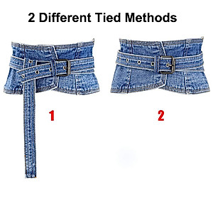 Aecibzo Women's Denim Waist Belt Retro Wide Corset Cinch Belt Waistband with Buckle (M/Fit waist 27.5"-30.7", As Photo)