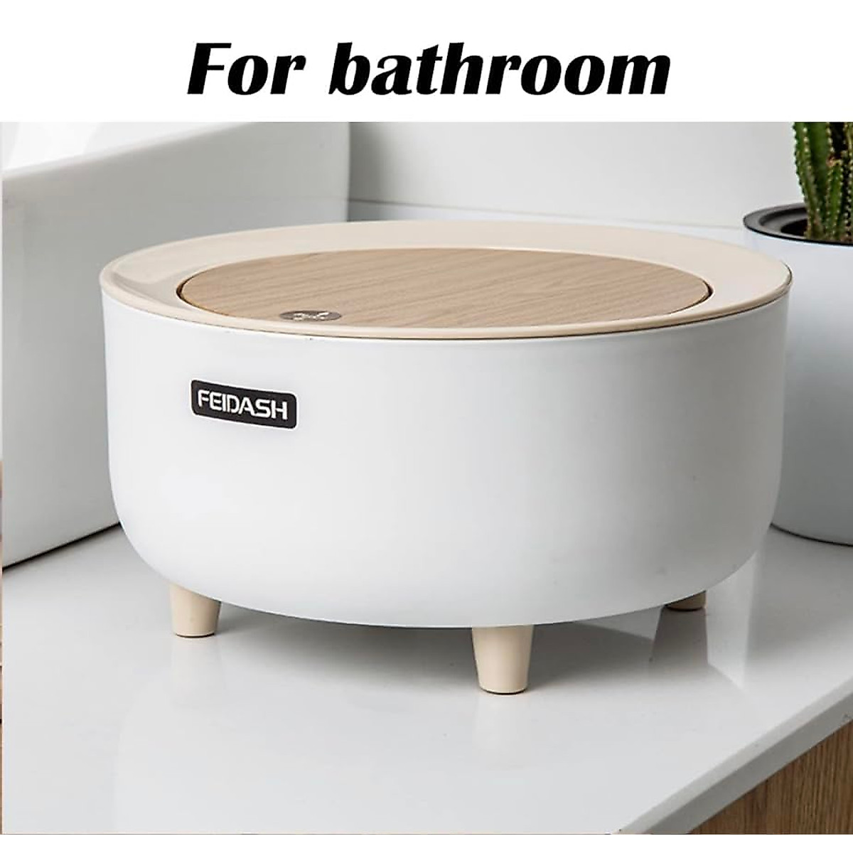 Faubourg Mini Desktop Trash Can | Bathroom Counter Organizor with Push Open Lid | Kitchen Snack Holder | Plastic | for Office Kitchen and Coffee Bar, 0.5 Gallon White