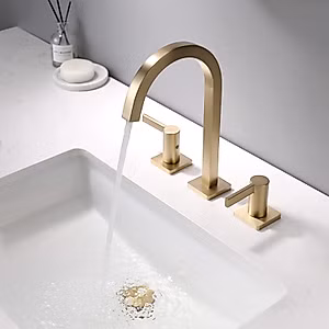 indare Brushed Gold Bathroom Faucet, 8 Inch Brass Widespread Bathroom Sink Faucet 3 Holes, Two Handles Bathroom Sink Faucet with Pop-Up Drain & Supply Lines, 110104-BG
