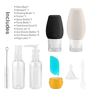 Beveetio 18 Pack Travel Bottles TSA Approved Containers,3oz + 2oz Leak Proof Travel Accessories Toiletries,BPA Free Silicone Squeezable Travel Tubes for Cosmetic Shampoo Conditioner Lotion Soap