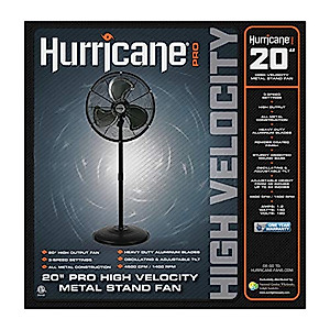 Hurricane Stand Fan - 20 Inch, Pro Series, High Velocity, Heavy Duty Metal For Industrial, Commercial, Residential, & Greenhouse Use - ETL Listed, Black