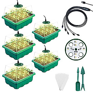 ANTUGLBAR Seed Starter Tray with Grow Light 5 Packs Seedling Starter Trays with Smart Controller Timer, Dimmable, Seed Starting Trays Kit High Humidity Dome Indoor Gardening Plant Germination Trays