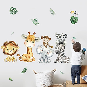 decalmile Safari Jungle Animals Wall Stickers Elephant Giraffe Lion Wall Decals Baby Nursery Kids Bedroom Living Room Wall Decor
