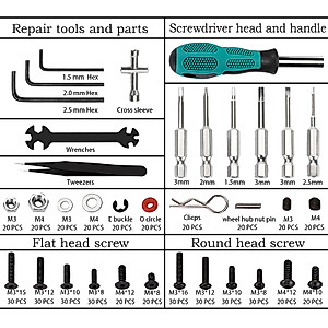 532 PCS RC Screw Kit RC Repair Tool Kit Universal RC Hardware Kit for Arrma Redcat Traxxas Axial HPI Losi 1/8 1/10 1/12 1/16 Scale RC Cars Trucks Crawler