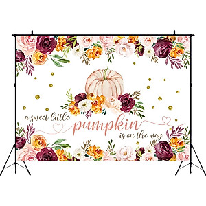 Aperturee 7x5ft Fall Pumpkin Baby Shower Backdrop Autumn Red Pink Yellow Floral Gold Glitter Photography Background A Sweet Pumpkin is On The Way Girl Princess Thanksgiving Photo Studio Booth Banner