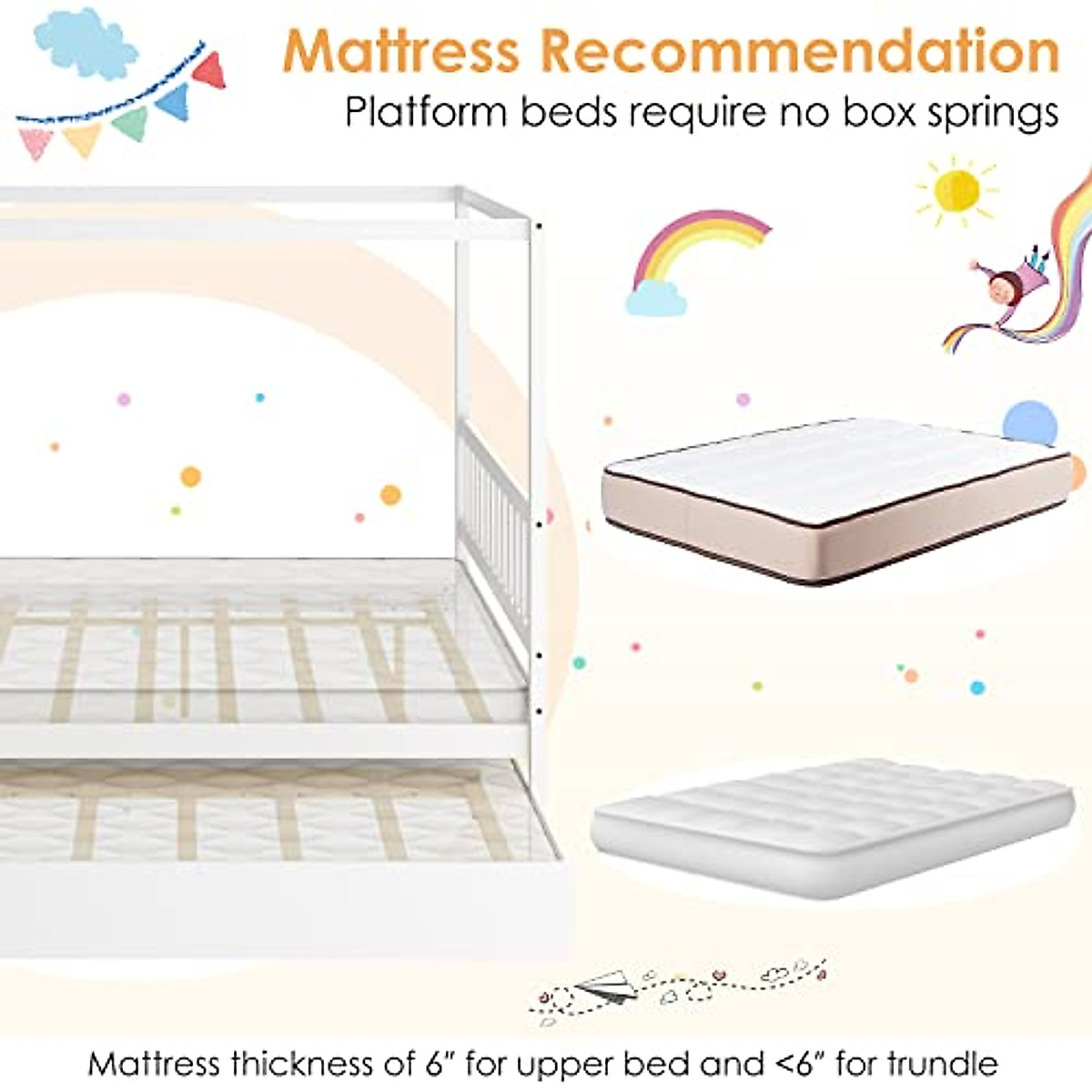 Giantex Canopy Bed with Trundle, Full Size Kids Solid Wood Platform Bed Frame w/Headboard Wooden Twin Trundle Bed for Boys Girls, No Box Spring Needed (White)