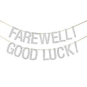 Silver Glitter Farewell! Good Luck! Banner - Goodbye Party Decorations - Farewell / Retirement / Job Change / Relocating / Graduation Party Supplies