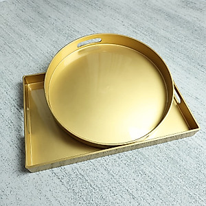 Spsyrine Gold Decorative Tray, Elegant Plastic ServingTray with Handles, Coffee Table Tray for Ottoman, Living Room, Home Decor 15.6" X 10.2"