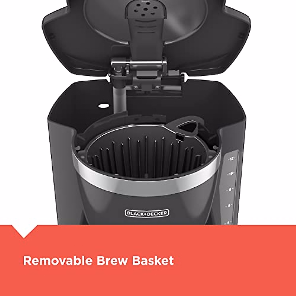 BLACK+DECKER 12-Cup Digital Coffee Maker, CM1165GY, Programmable, Washable Basket Filter, Sneak-A-Cup, Auto Brew, Water Window, Keep Hot Plate, Grey