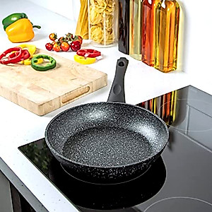 Blackmoor Frying Pans / 8", 9.5", 11" Sizes/Stylish Black Or Gray Marble Finish/Non-Stick & Anti-Scratch/Cool Touch Handle/Suitable for Induction, Electric and Gas Hobs (9.5", Black)
