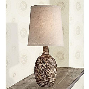 360 Lighting Chalane Rustic Farmhouse Accent Table Lamps 23 1/2" Tall Set of 2 Antique Bronze Hammered Textured Natural Linen Shade for Bedroom Living Room House Bedside Nightstand Office