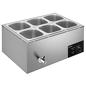 Winado 110V 6-Pan Commercial Food Warmer, 19QT Electric Steam Table 6 Inch Deep, 1200W Countertop Stainless Steel Food Soup Buffet w/Temperature Control & Lid for Catering, Restaurant, Party