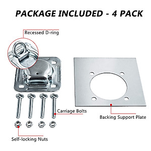 Lonffery 4 Pack Recessed D-Ring Tie Down Anchors (6,000 lb. Capacity), Heavy Duty Kit for Trailer or Deliveries