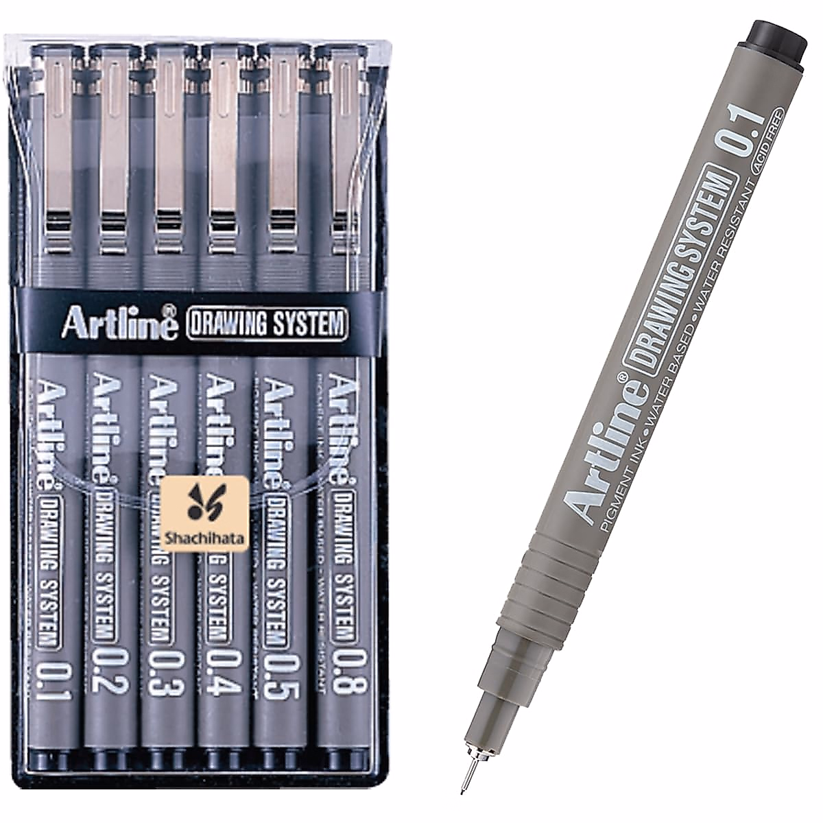 Artline 230 Drawing System Pens, Technical Drawing Pens For Drafting, Illustrating, and More, 0.1mm, 0.2mm, 0.3mm, 0.4mm, 0.5mm, and 0.8mm Fine Tips - Black, 6-Pack