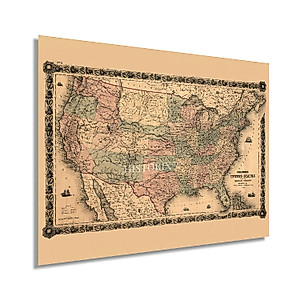 HISTORIX Vintage 1861 United States Military Map - 18x24 Inch Vintage Map of the United States Wall Art - Civil War of USA Map History - Old United States Map Poster - Colton's US Civil War Map