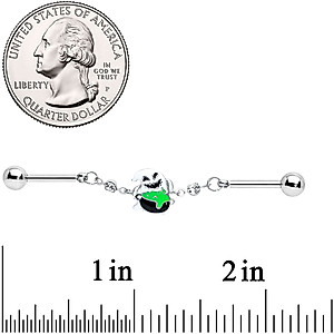 Body Candy Womens 14G Steel Helix Cartilage Earring Green Goo Ghost Chain Dangle Industrial Barbell 1 1/2"