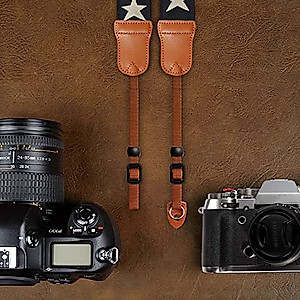Padwa Lifestyle Pentagram Embroidered Camera Strap - Double Layer Cowhide Ends,2" Cotton Woven Camera Straps, Adjustable Vintage Neck & Shoulder Strap for All DSLR Cameras,Great Gift for Photographers