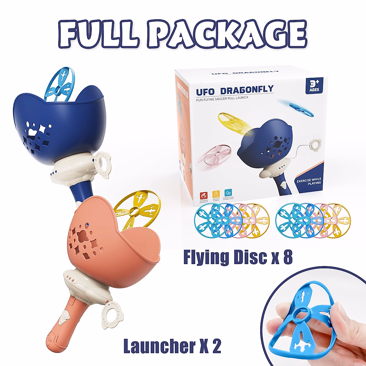 2PCS Flying Disc Toy for Boys Ages 2-4-5-7-8-10-13 Stocking Stuffers, Outdoor Handheld Games For Kids, Boys Girls Outdoor Flying Launcher Toys