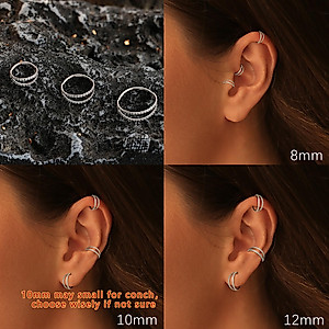 MILACOLATO G23 Titanium 18G Septum Clicker Nose Rings Double Open Stack Conch Daith Earrings Helix Tragus Cartilage Earrings Piercing Jewelry with Clear CZ for Women Men 12MM, Silver Tone
